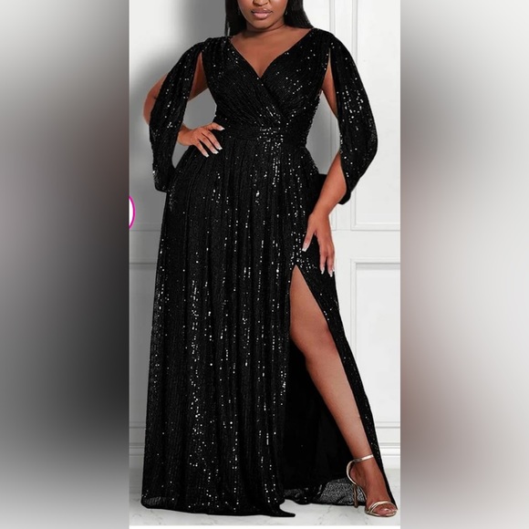 Dresses | Nwt Xpluswear Design Plus Size Black Formal Sequin High Slit Maxi Dresses | Poshmark